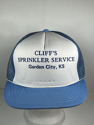 Vtg White Baby Blue Mesh Trucker Hat Cliffs Sprinkler Service Snapback ...