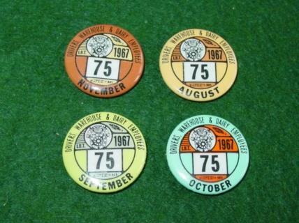 4) 1967 IBT Teamsters Union Local 75 DRIVERS WAREHOUSE & DAIRY Pin Back ...