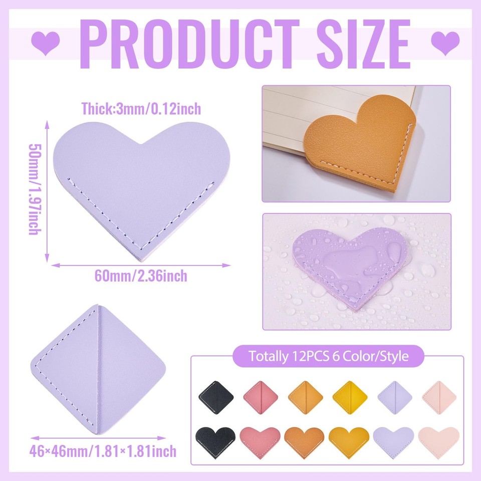Leather Corner Bookmarks 12 PCS Heart Square Page Marks Women Reading ...