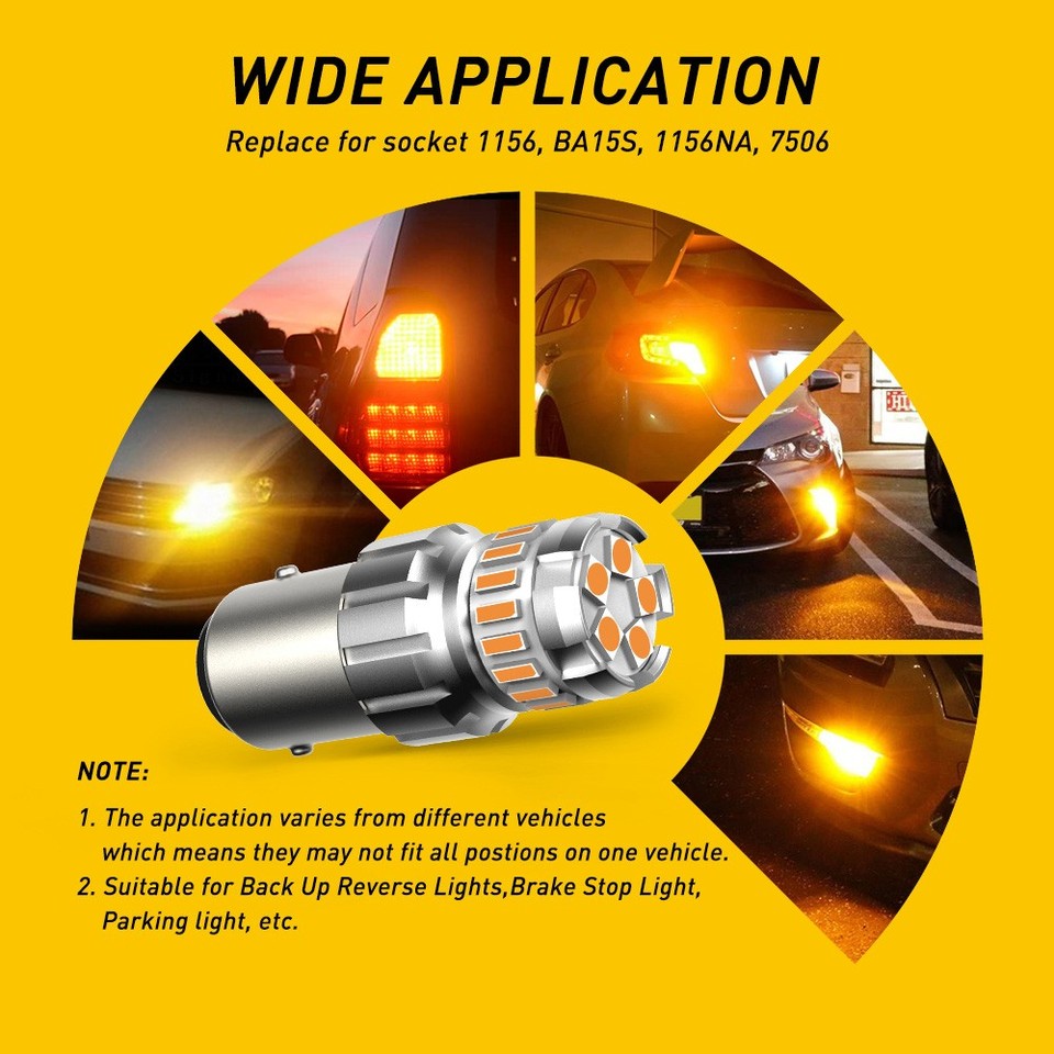 AUXITO 1156 7506 P21W BA15S Amber Yellow LED Turn Signal Light Bulbs ...