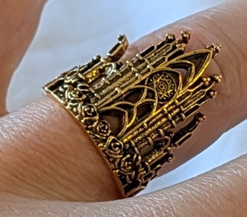 Castle Gold Ring Old Gothic Cathedral Antique Finger Wedding Engagement ...