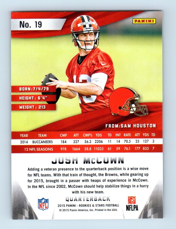 2015 Panini Rookies & Stars Josh McCown Cleveland Browns #19 | eBay