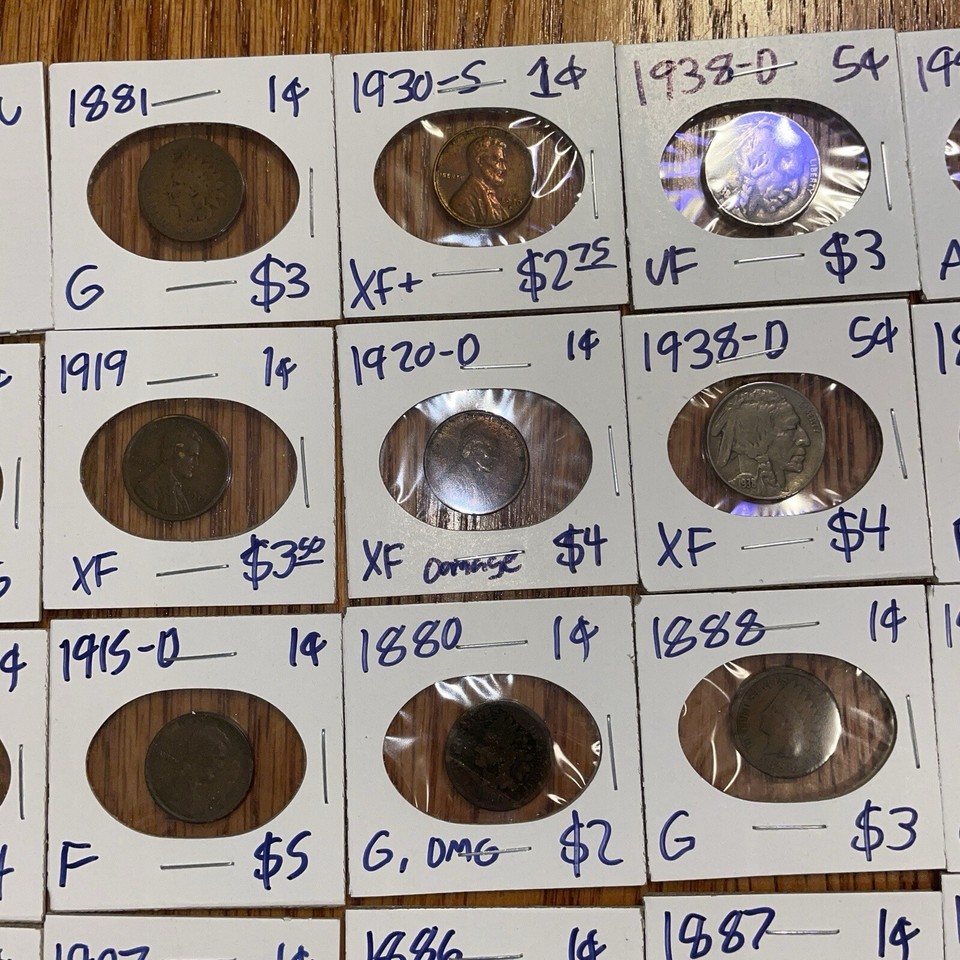 LOT of 81 1800s/early 1900s Coins in Flips +Tube of BU Memorial Cents ...