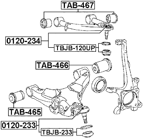 TAB-465 Febest BUSHING, FRONT LOWER CONTROL ARM 48654-60040, 48654 ...
