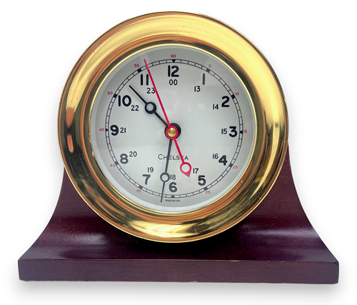Classic Brass Chelsea Shipstrike Quartz Clock 4" in Brass on Mahogany ...