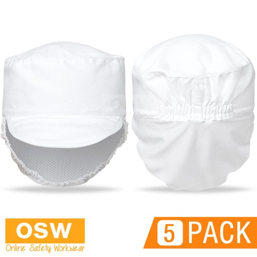 5 X WHITE CHEF RESTAURANT FOOD PREP PREPARATION HAT WITH FITTED HAIR ...
