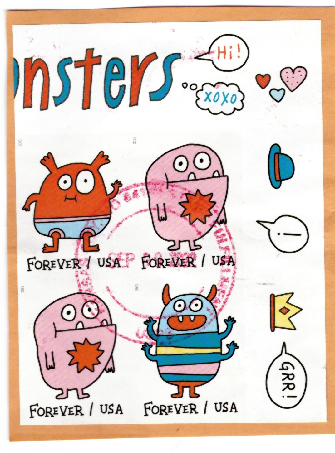 2021, #5636-5639, Message Monsters NO DIE CUT blk/4 on piece... | eBay