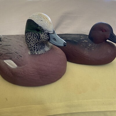 Lot of 2 Hollow Body Duck Decoys Wegeon Drake and Hen Winged Cinnamon ...
