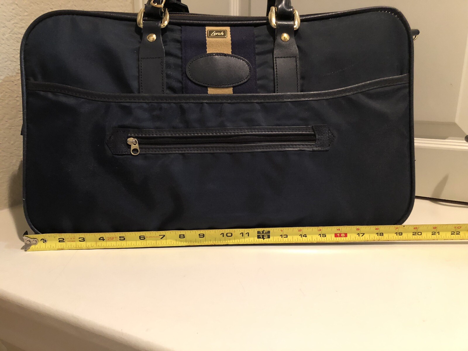 Vintage Authentic Lark Navy & Tan Expandable Travel Carry On Bag ...