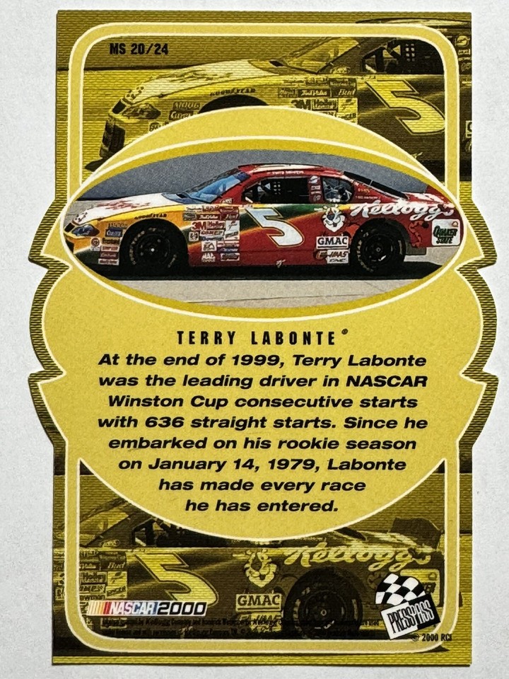 HOFer TERRY LABONTE 2000 Press Pass VIP MAKING THE SHOW INSERT Racing ...