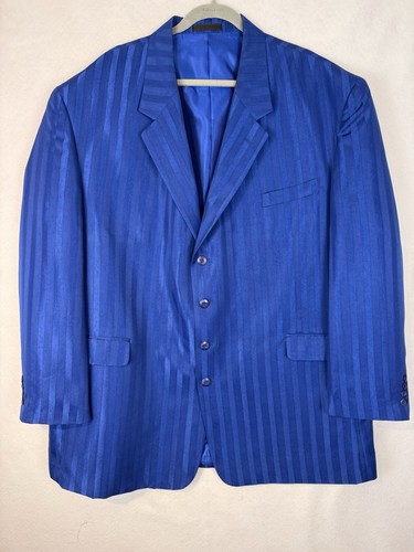 Falcone Men's Suit 52R Jacket Shiny Blue Striped Zoot 90s | eBay