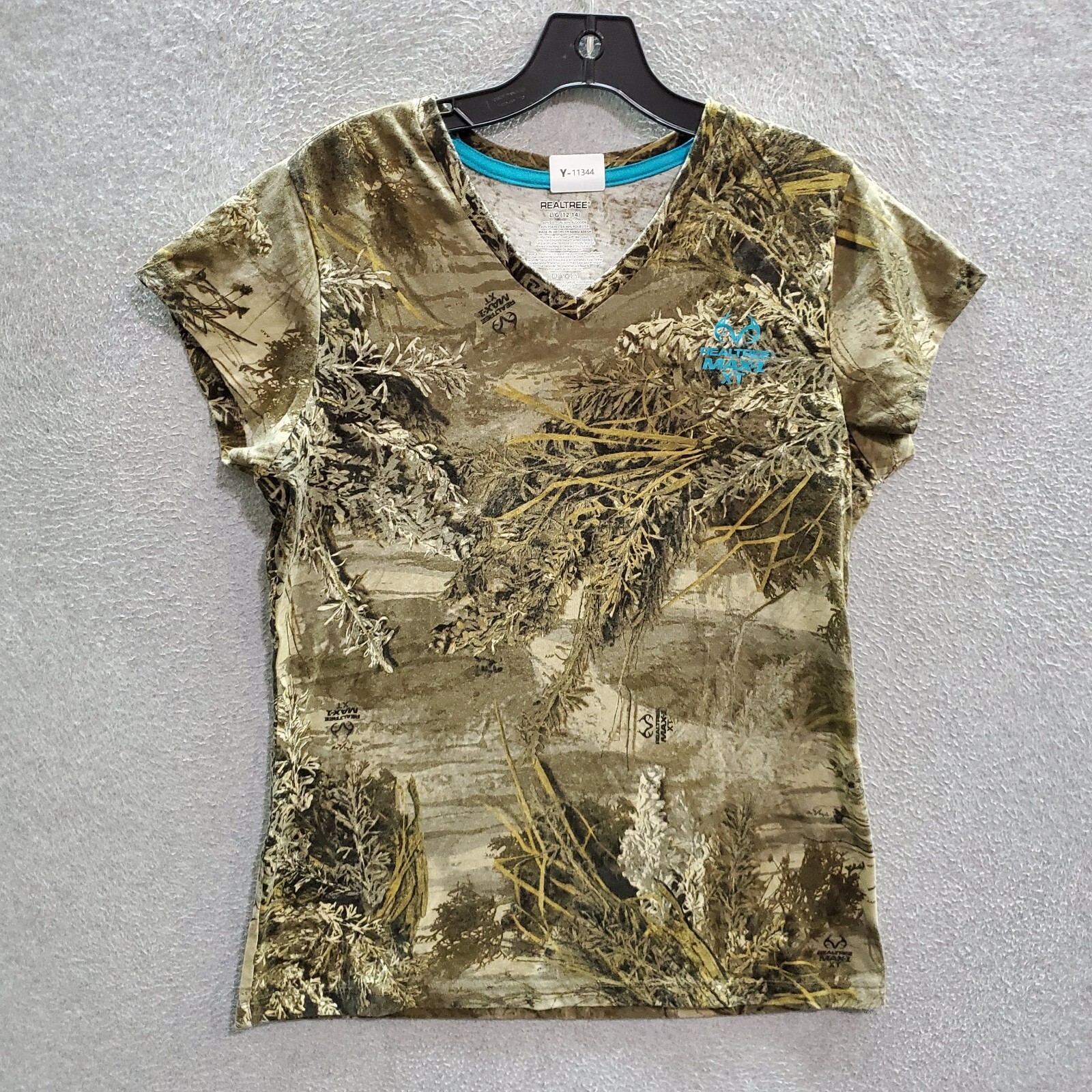 Realtree Women Top Large Brown Camo Max 1 XT Shirt Short Sleeve V Neck ...