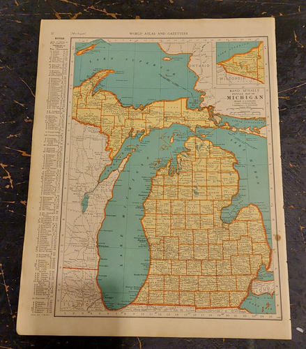 vintage 1939 map of Michigan & Massachusetts 2 sided 11x14 Boston Ready ...