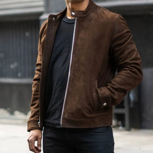 Homme Classique Daim Marron Veste Rue Inspiré Cuir Véritable Chemise ...