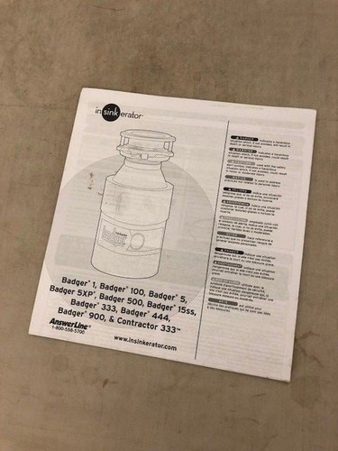 Insinkerator Badger models & Contractor 333 Installation Insctructions ...