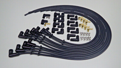 UNIVERSAL 8.5MM SPARK PLUG LEADS BLACK 90° CERAMIC BOOT CHEV FORD ETC ...
