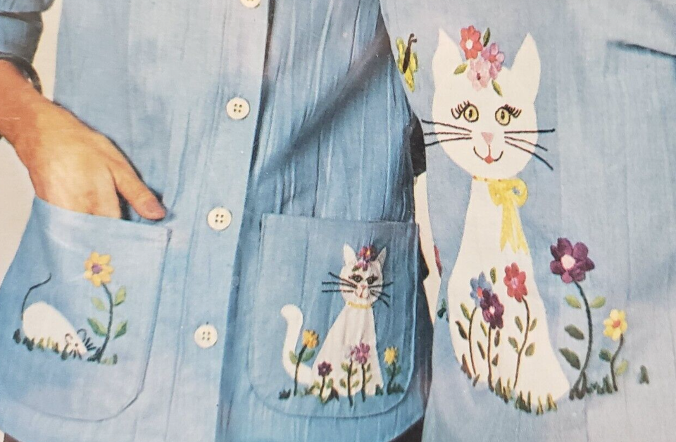 VTG CAROUSEL CRAFTY CLOTHES Applique Kit Embroidery Cute CAT & Flowers ...
