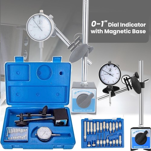 0-1" Magnetic Base Dial Indicator Kit 0.001" Resolution Precision ...