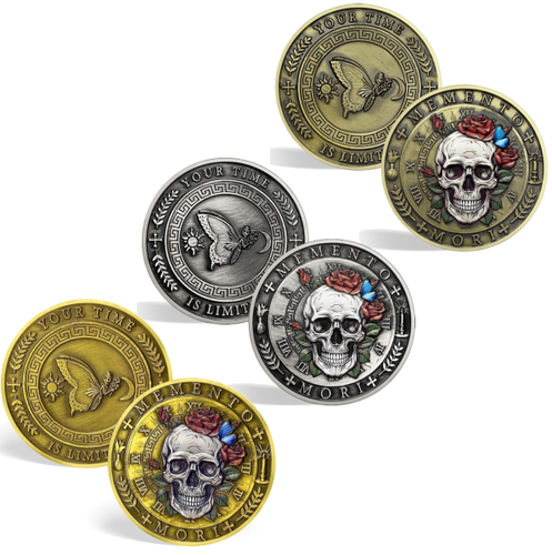 3 Set of Memento Mori Coin Stoic Reminder Token 3D Skull Challenge ...