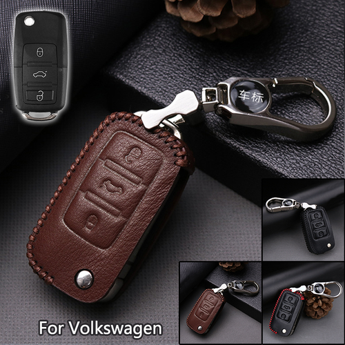 Leather Remote Car Key Fob Cover Case Holder For VW Golf Polo Jetta ...