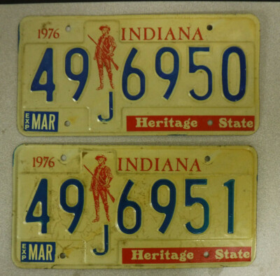 PAIR 1976 Indiana License Plate with Stickers "Heritage State ...