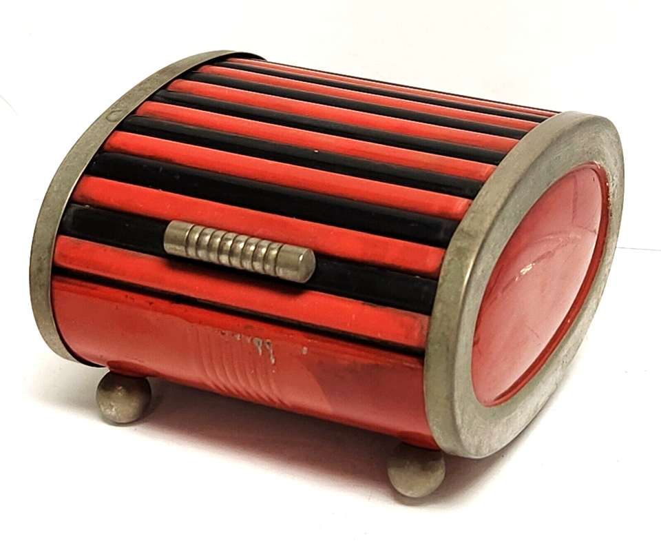 Park Sherman 1930 Deco Steel Chrome Roll Top Cigarette Box Red & Black Bakelite | eBay