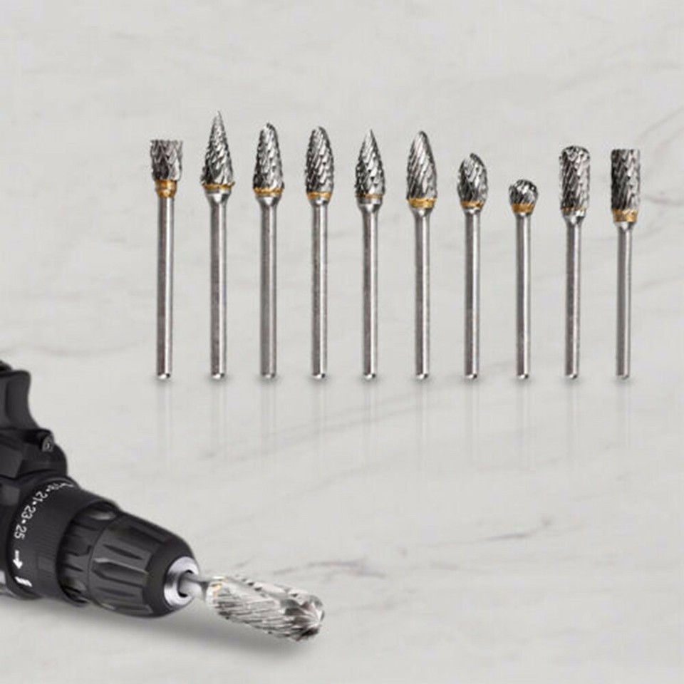 10x 1/4 Inch Double-Cut Tungsten Steel Carbide Rotary Burr Die Grinder ...