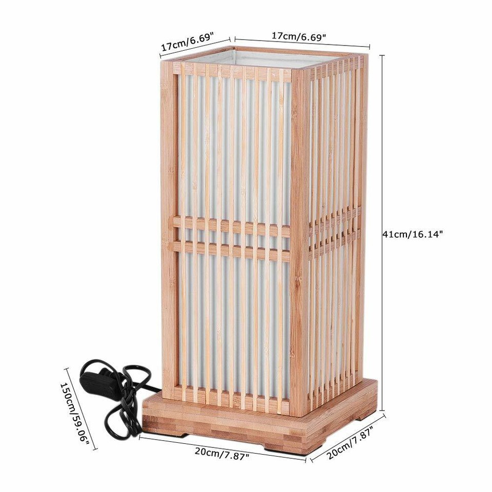 Japanese Style Table Lamp Stand Light Natural Bamboo Work Square ...