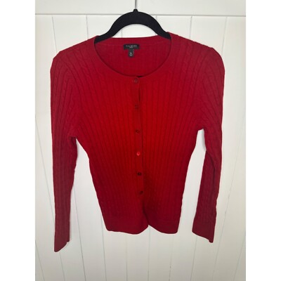 TALBOTS Petites Red Cable Knit Long Sleeve Classic Cardigan Sweater ...