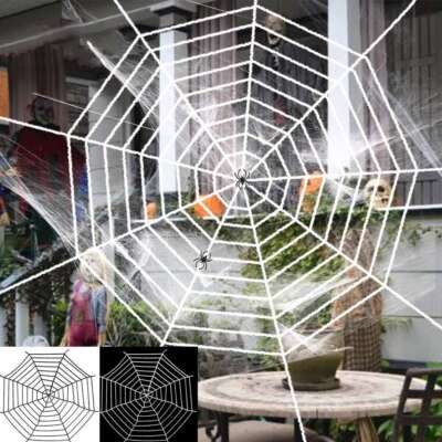 Giant 10Ft Halloween Horror Rope Spider Web Outdoor Decor Black White ...