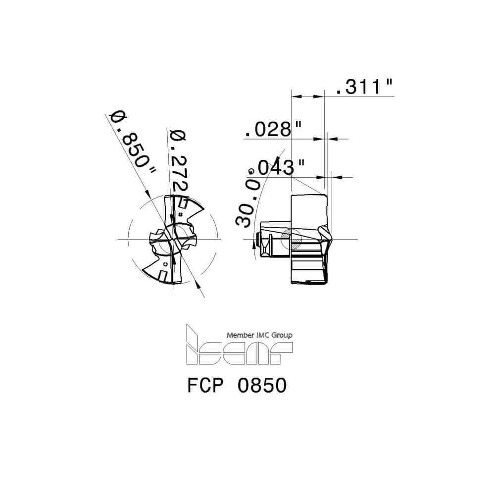 Iscar Series FCP, 21.59mm Diam Grade IC908 Replaceable Drill Tip ...