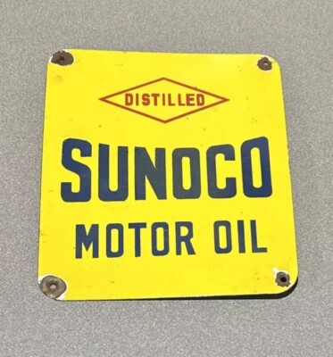 VINTAGE 12” SUNOCO MOTOR OIL PORCELAIN SIGN GAS CAR TRUCK MOTORCYCLE | eBay