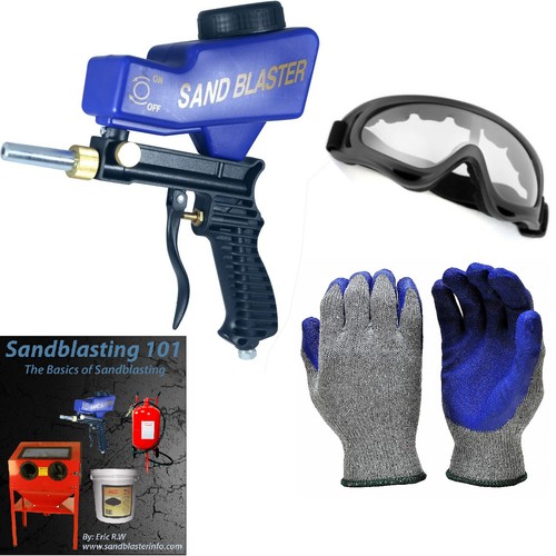 Portable Sandblaster Gun & Soda Blaster Kit: Gloves, Goggles, Nozzle ...