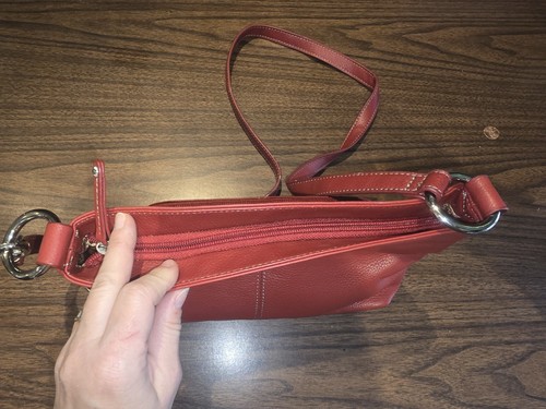 Tignanello Red Leather Crossbody Bag Built in Organizer Wallet Purse ...