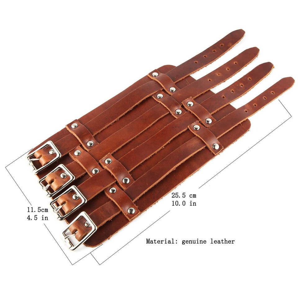 Mens Leather Wide Triple Strap Cuff Wrap Gauntlet Wristband Buckle ...