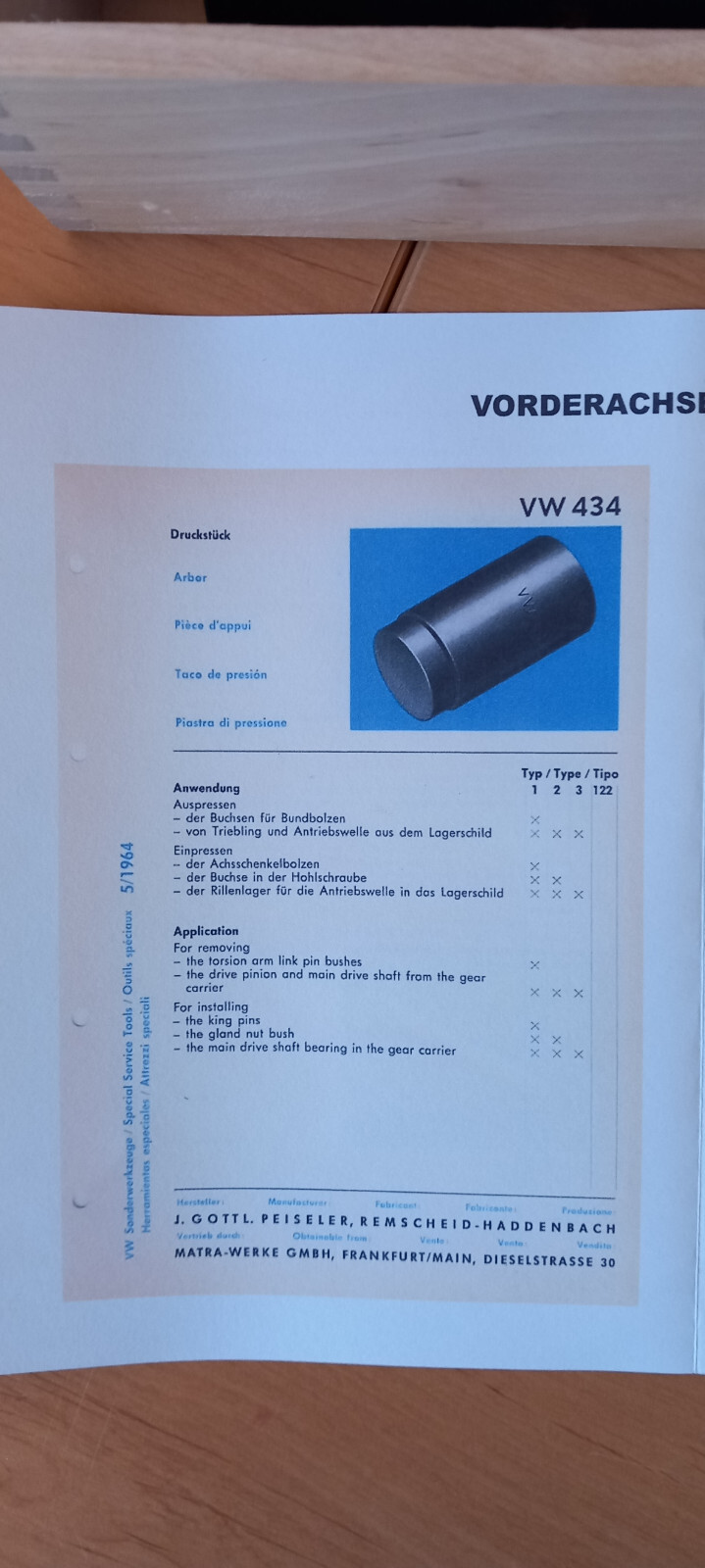 VW-Matra-Peiseler Spezialwerkzeuge in selbst dafür eingerichteter ...
