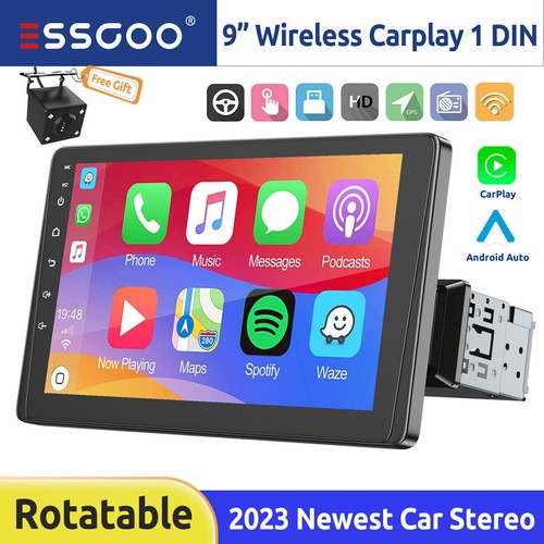 Single DIN Rotatable Car Stereo Wireless CarPlay Android Auto USB TF ...