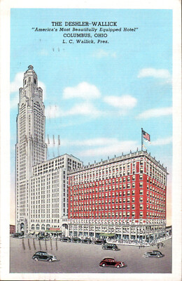 COLUMBUS Ohio DESHLER-WALLICK HOTEL 1941 US Flag Cars Original VTG ...