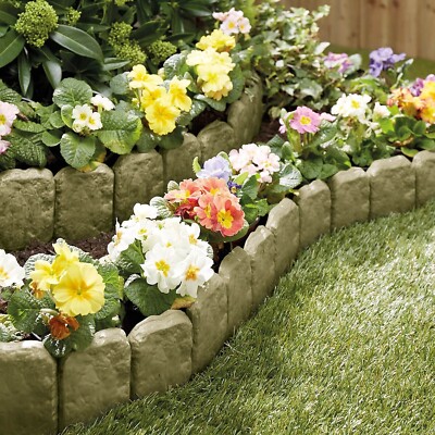 Pack of 10 Cotswold Stone Cobbled Stone-Effect Garden Lawn Border ...