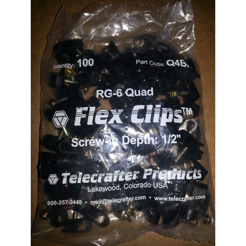 Telecrafter Products 100 Count RG-6 Quad Flex Clips Q4BK 1/2 Inch Screw ...
