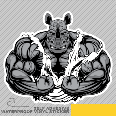 Angry Rhino Bodybuilder Muscles T s Vinyl Sticker Decal Window Car Van ...