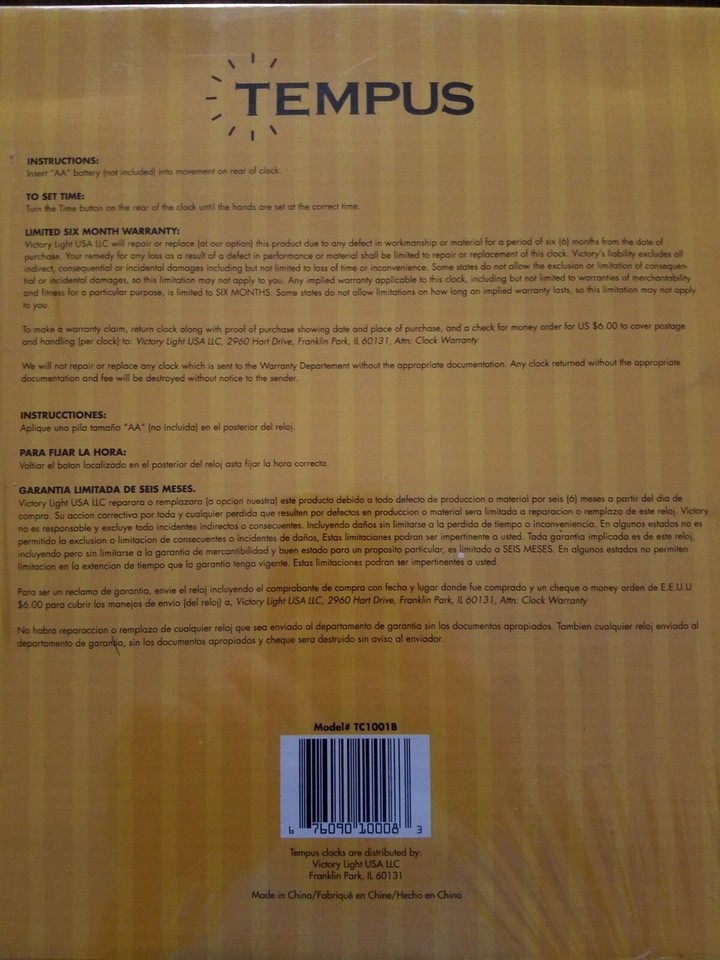 Brand New Tempus Wall Clock Plastic (TC1001B) - Sealed | eBay