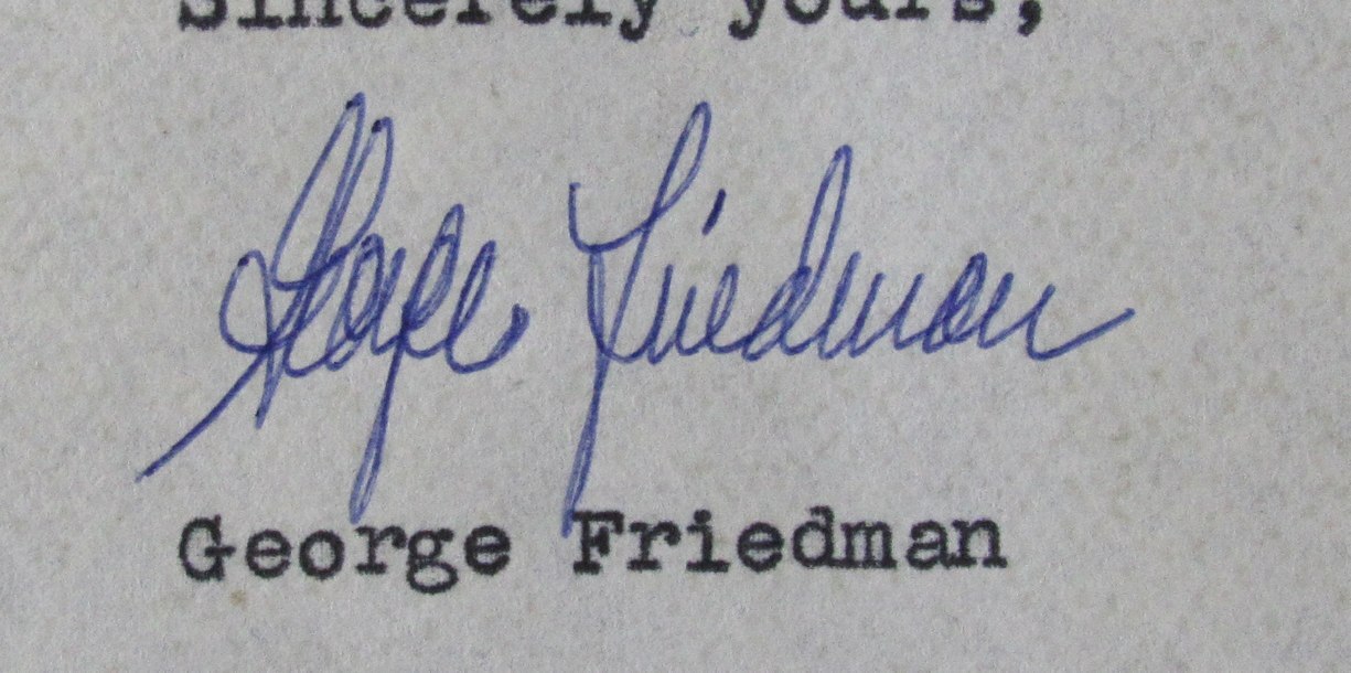 George Friedman Author Autographed 1971 TLS Typed Letter Signed PSA/DNA ...