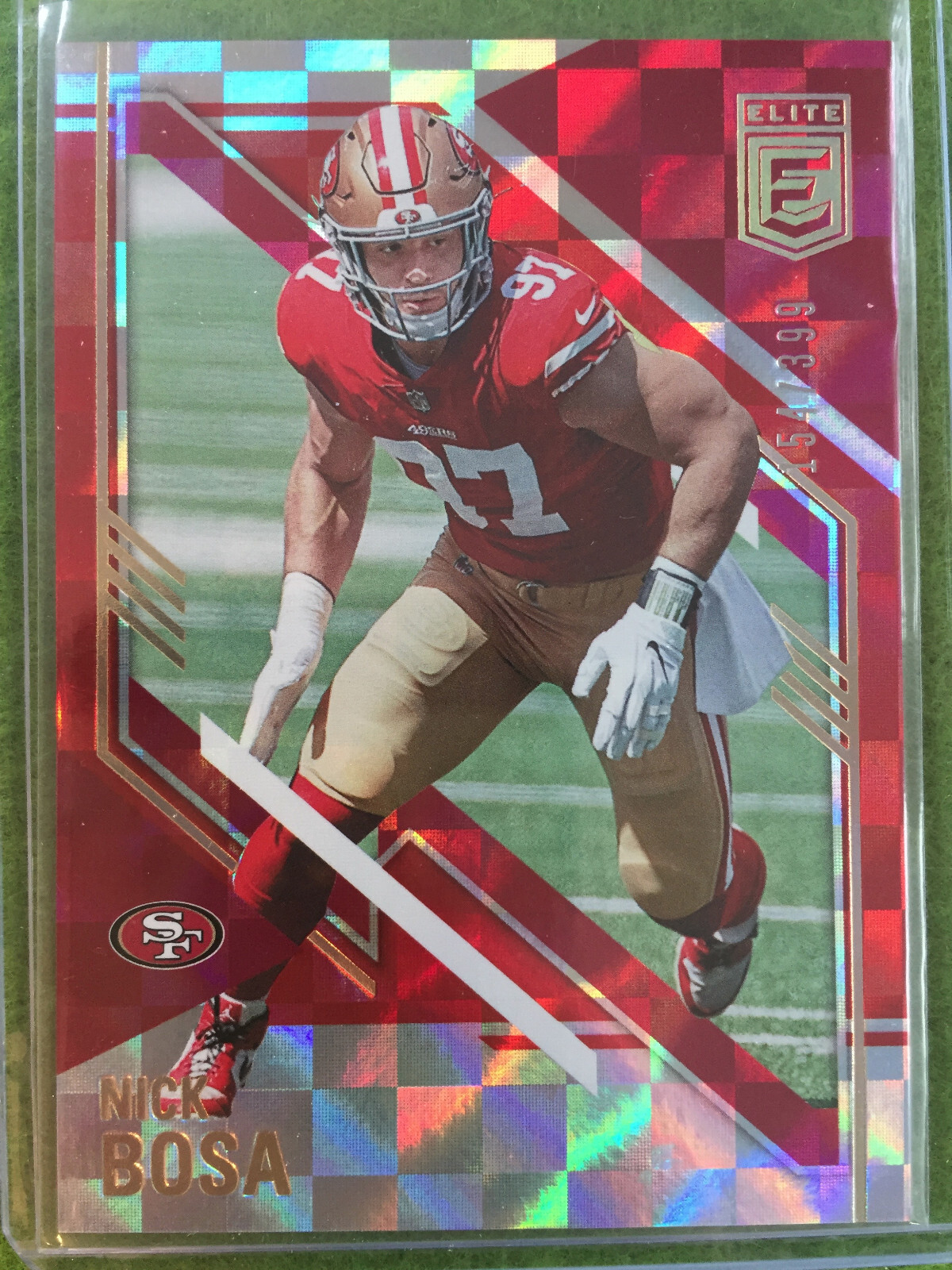 NICK BOSA RED PRIZM CARD JERSEY #97 49ERS 2021 Donruss Elite Nick Bosa ...