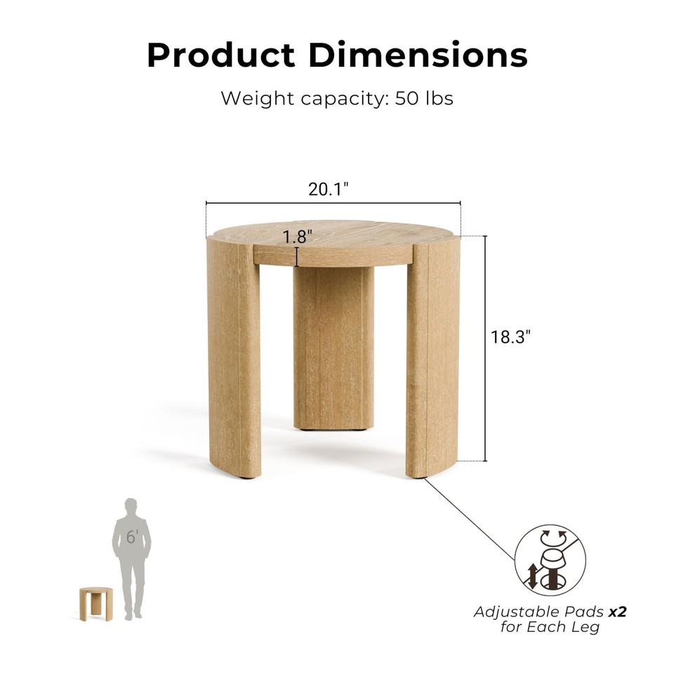 Carys Modern Solid Wood 20-inch Round End Table with Plinth Base ...