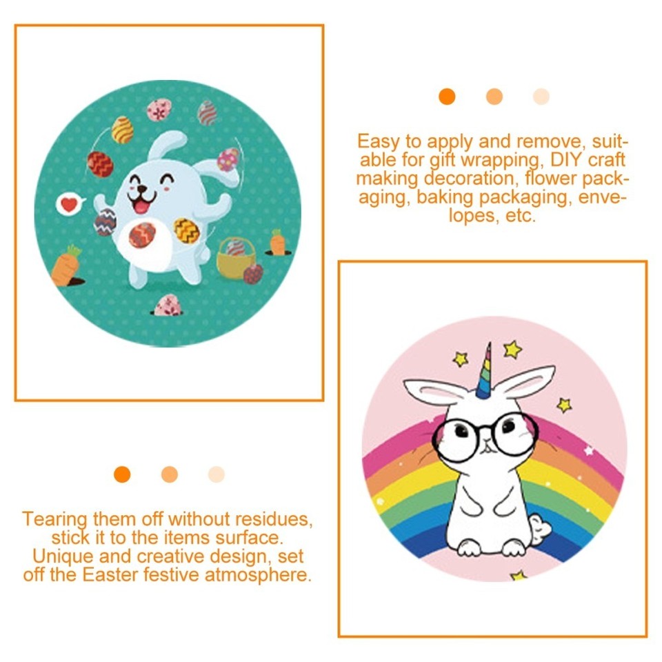 1 Roll Easter Rabbit Gift Packing Stickers Easter Bunny Labels Stickers ...