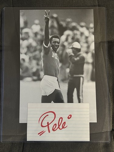 PELE Autographed / Signed Index Card & Picture ~ Brazil / NY Cosmos THE ...