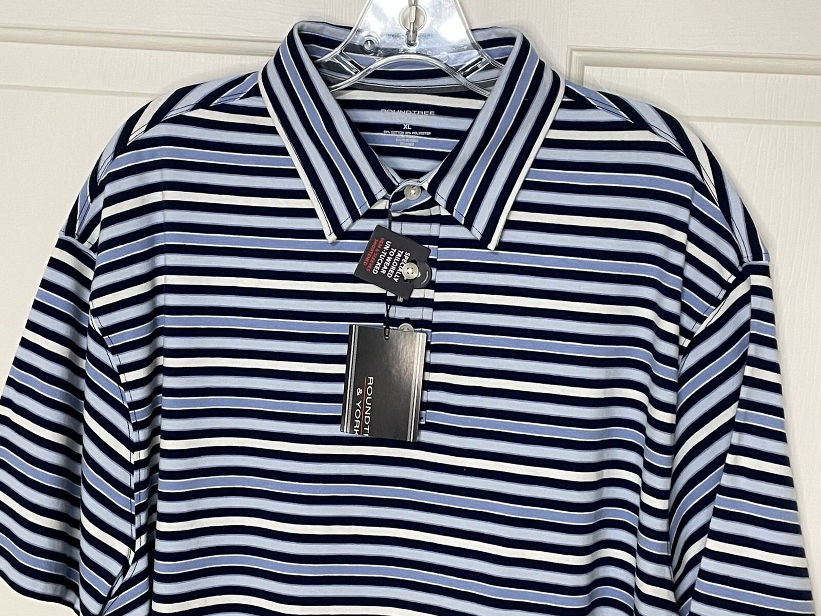 NWT Roundtree & Yorke XL deep blue striped short sleeve polo shirt mens ...