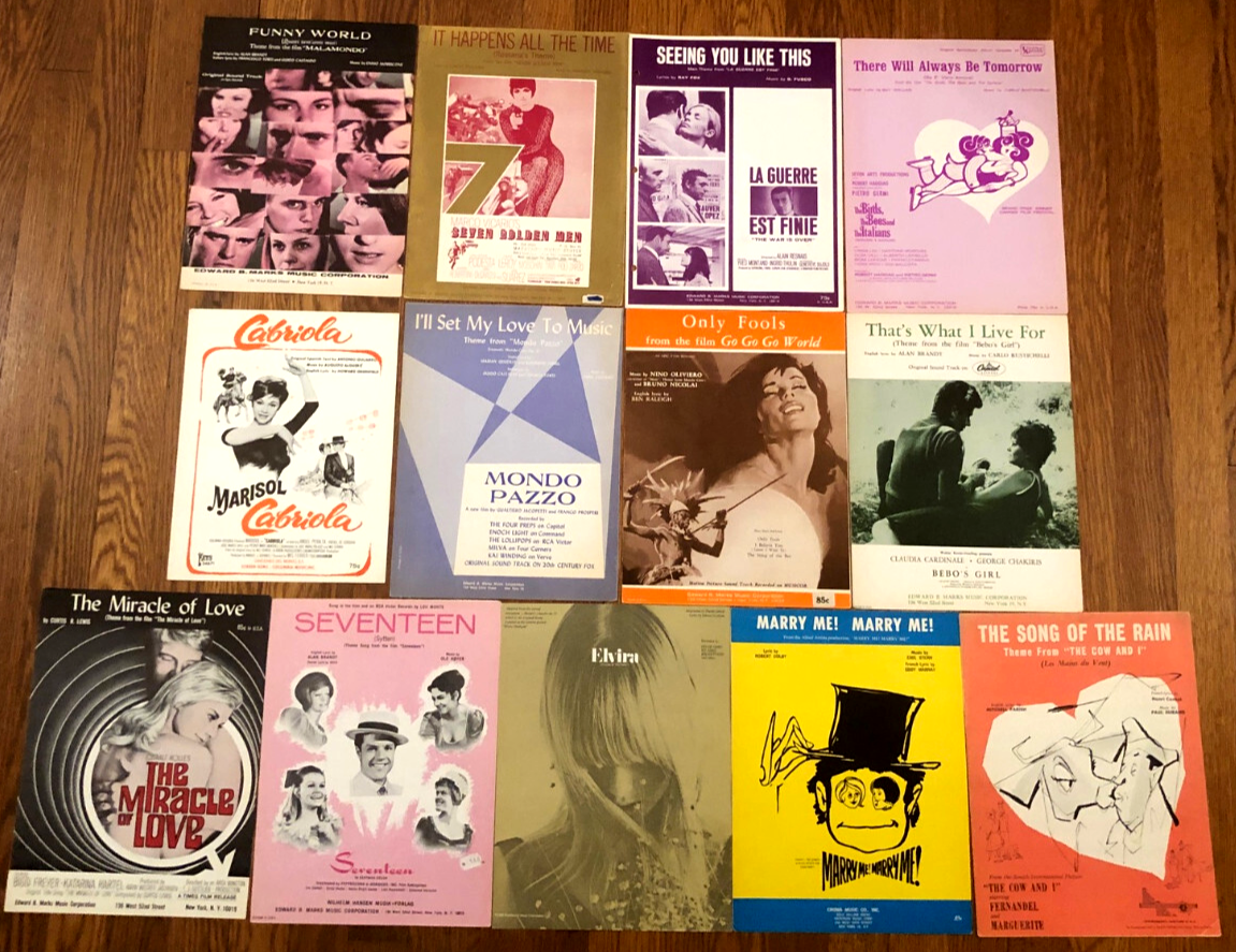 13 60s/70s FOREIGN FILM sheet music FERNANDEL Cardinale CHAKIRIS Thulin ...