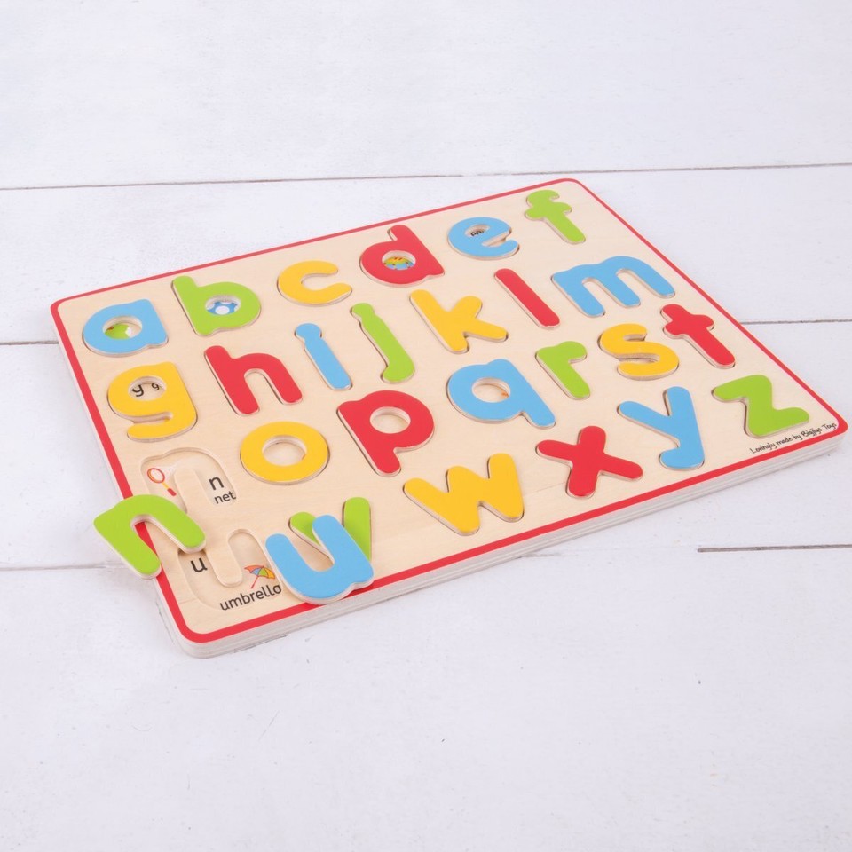 26pc Bigjigs Toys Wooden Inset Puzzle Lowercase Alphabet Kids Learning ...